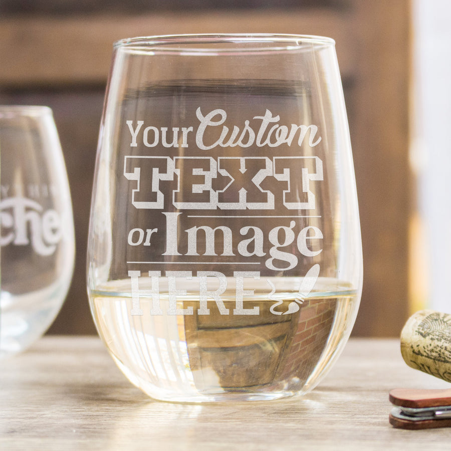 Personalized Stemless Champagne Flutes - Design: CUSTOM - Everything Etched
