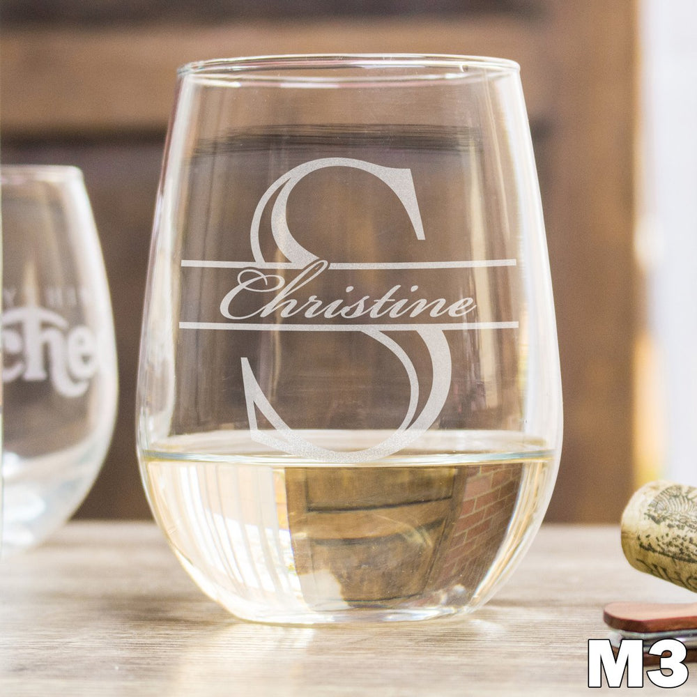 Personalized Stemless White Wine Glass - Design: CUSTOM - Everything Etched
